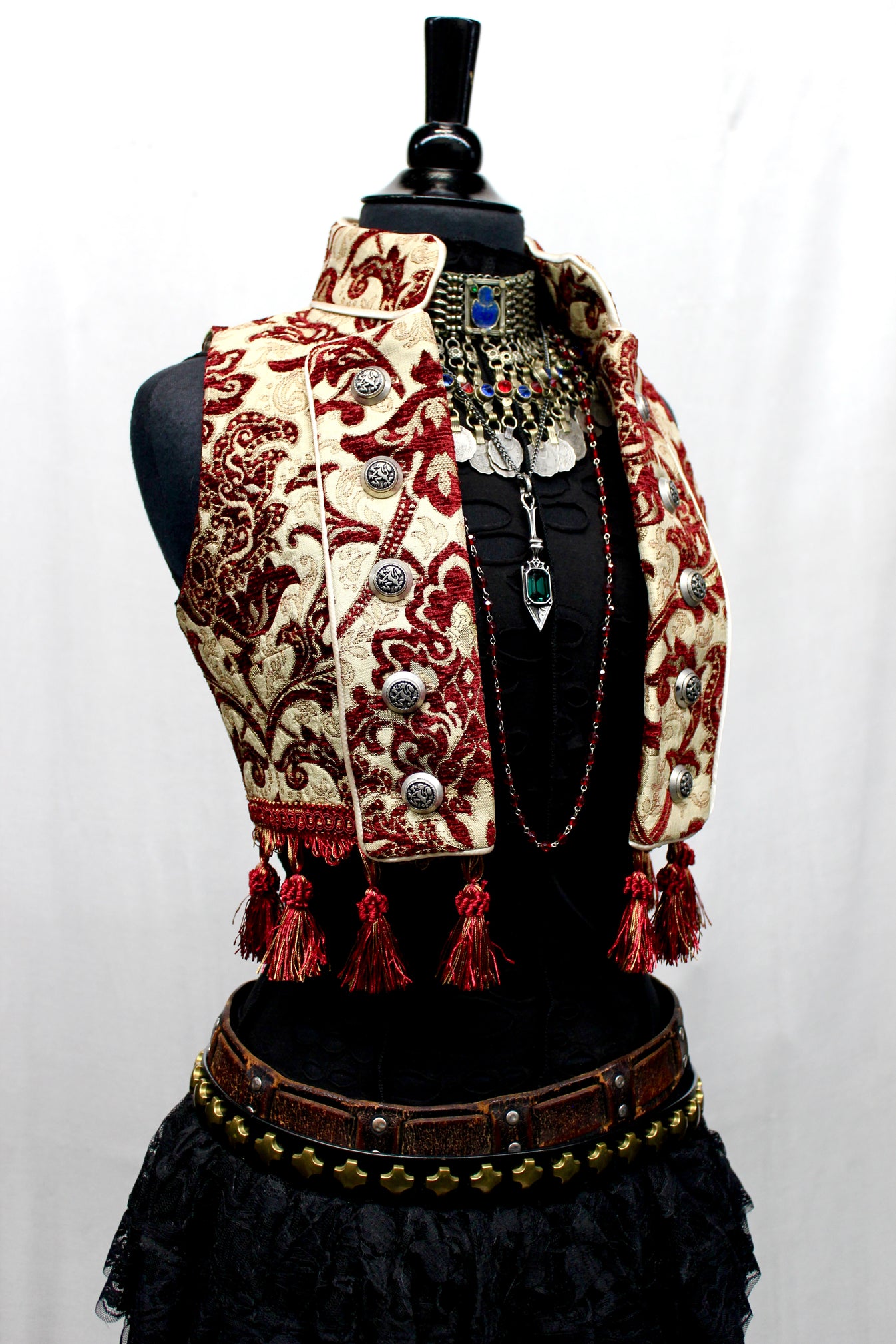 TOREADOR VEST - BURGUNDY/IVORY TAPESTRY – Shrine of Hollywood