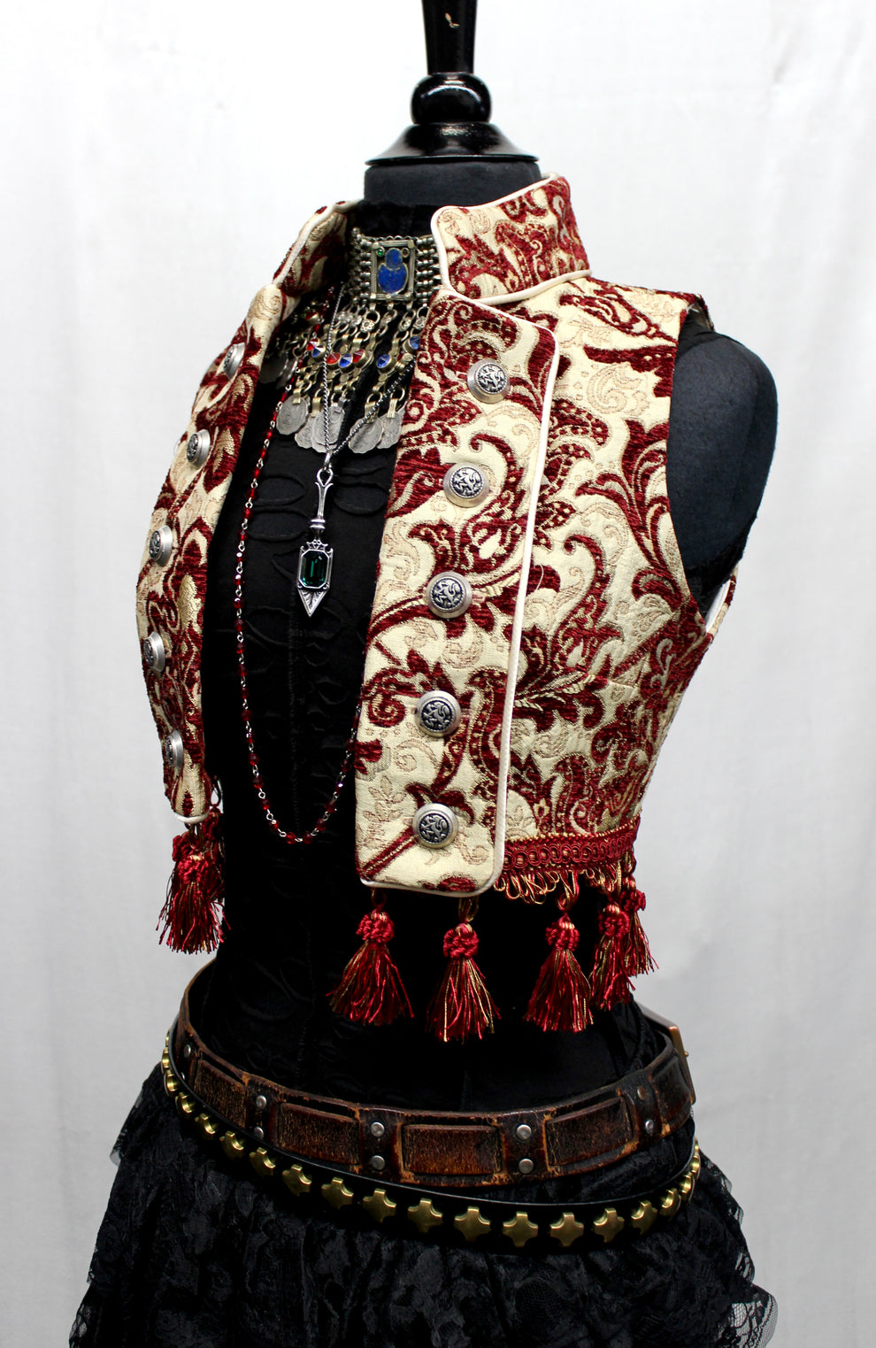 TOREADOR VEST - BURGUNDY/IVORY TAPESTRY – Shrine of Hollywood