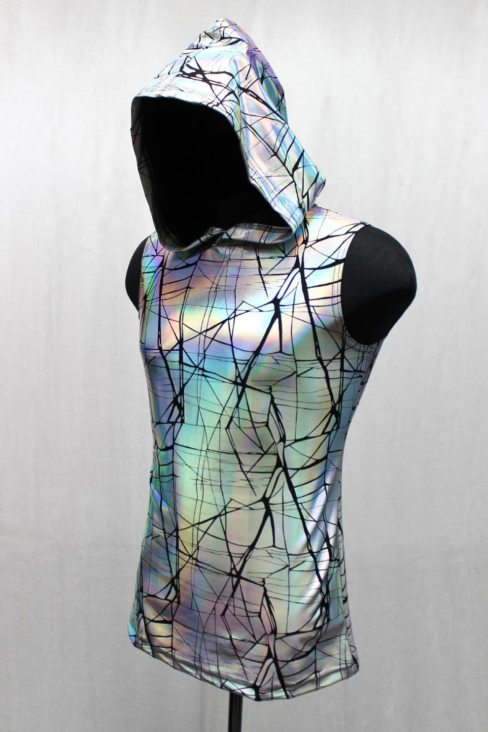 MEN'S HOODIE T - CRACKED HOLOGRAM FABRIC - WHITE – Shrine of Hollywood