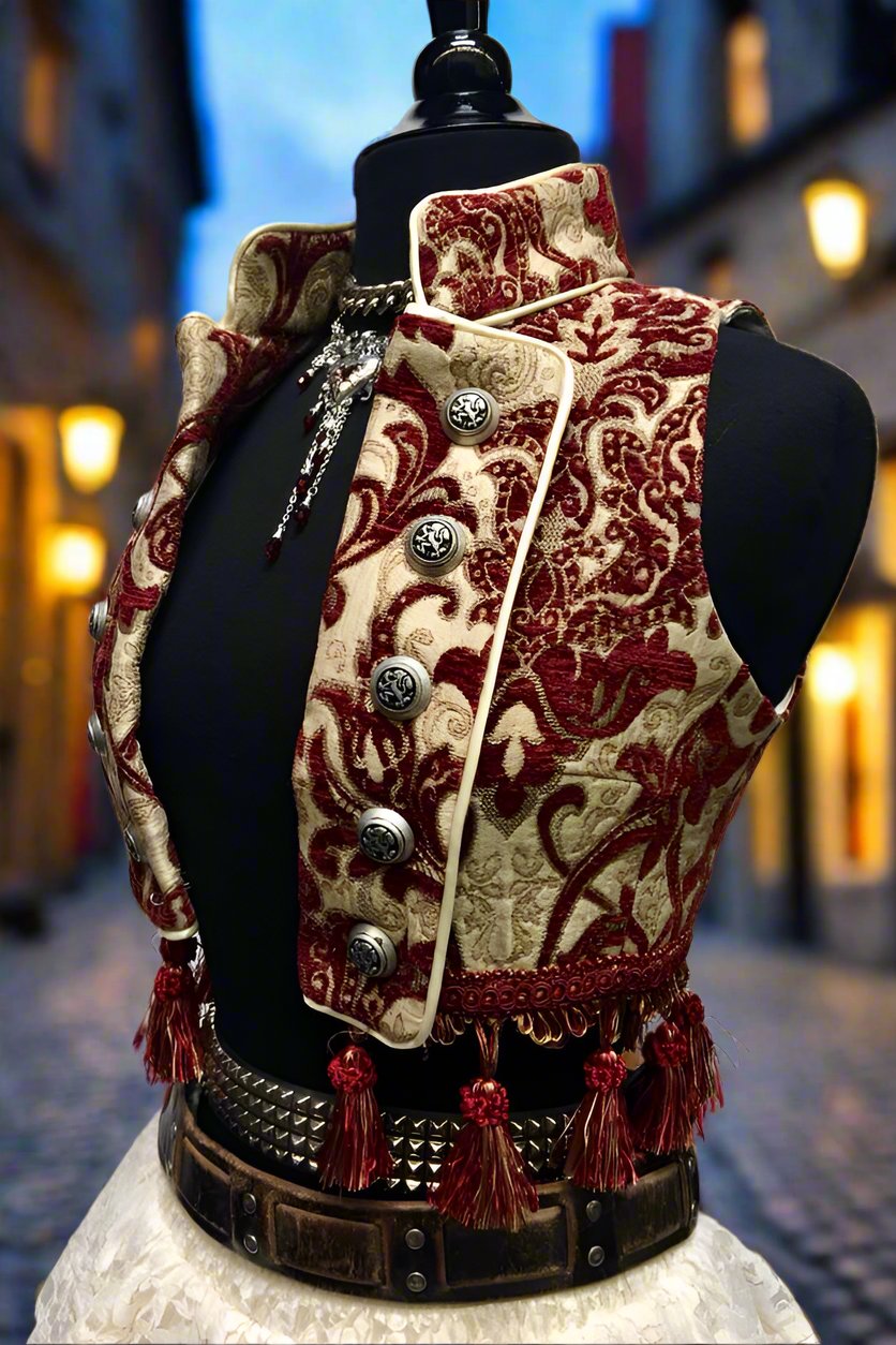 TOREADOR VEST - BURGUNDY/IVORY TAPESTRY – Shrine of Hollywood
